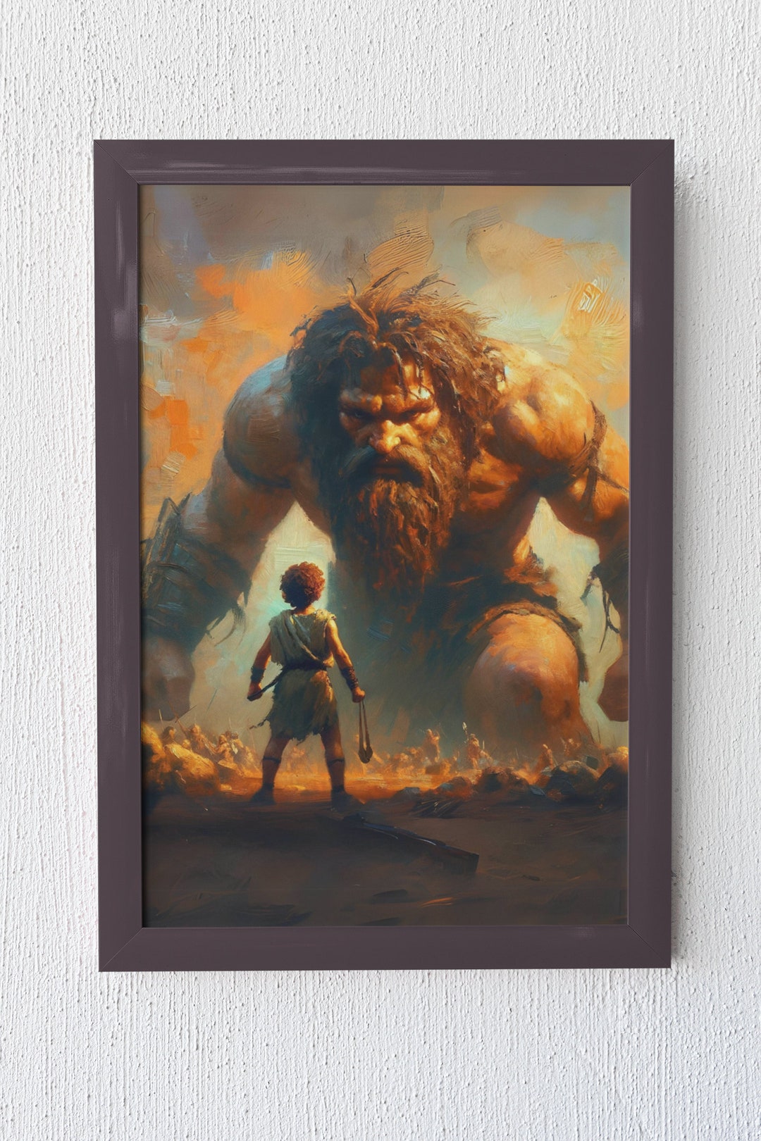David and Goliath Wall Art, Printable Art, Digital Bible Watercolor ...