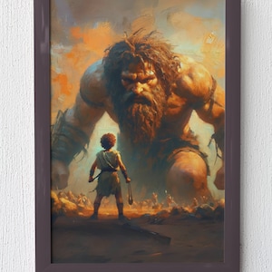 David and Goliath Wall Art, Printable Art, Digital Bible Watercolor ...