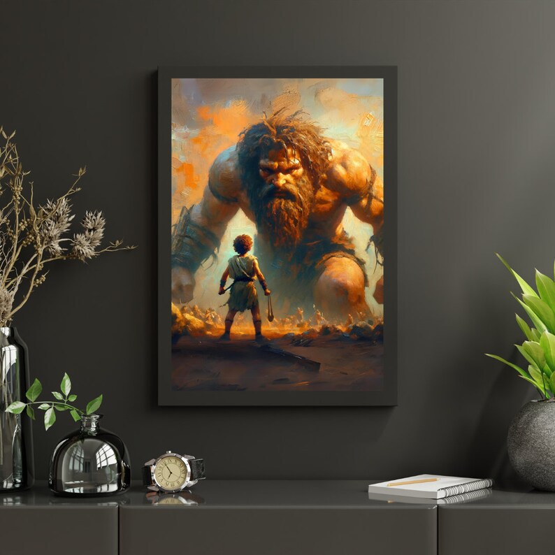 David and Goliath Wall Art, Printable Art, Digital Bible Watercolor ...
