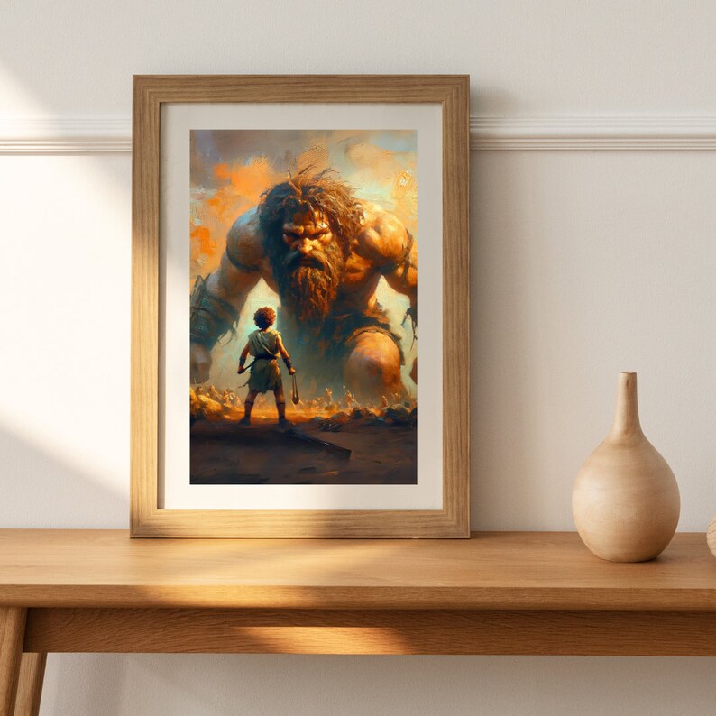 David and Goliath Wall Art, Printable Art, Digital Bible Watercolor ...