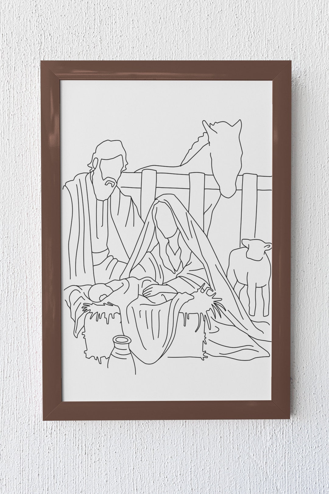 Nativity Scene Printable, Modern Nativity Line Drawing, Minimalist ...