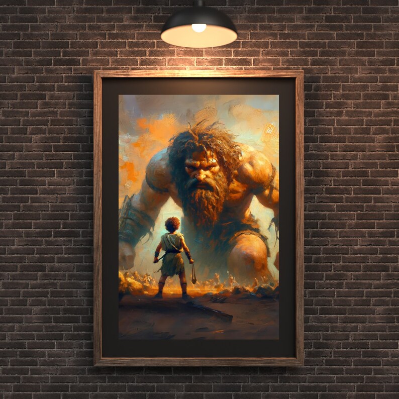 David and Goliath Wall Art, Printable Art, Digital Bible Watercolor ...
