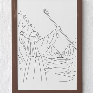 Moses Parting the Red Sea Printable Wall Art, Bible Sketch, Minimalist ...