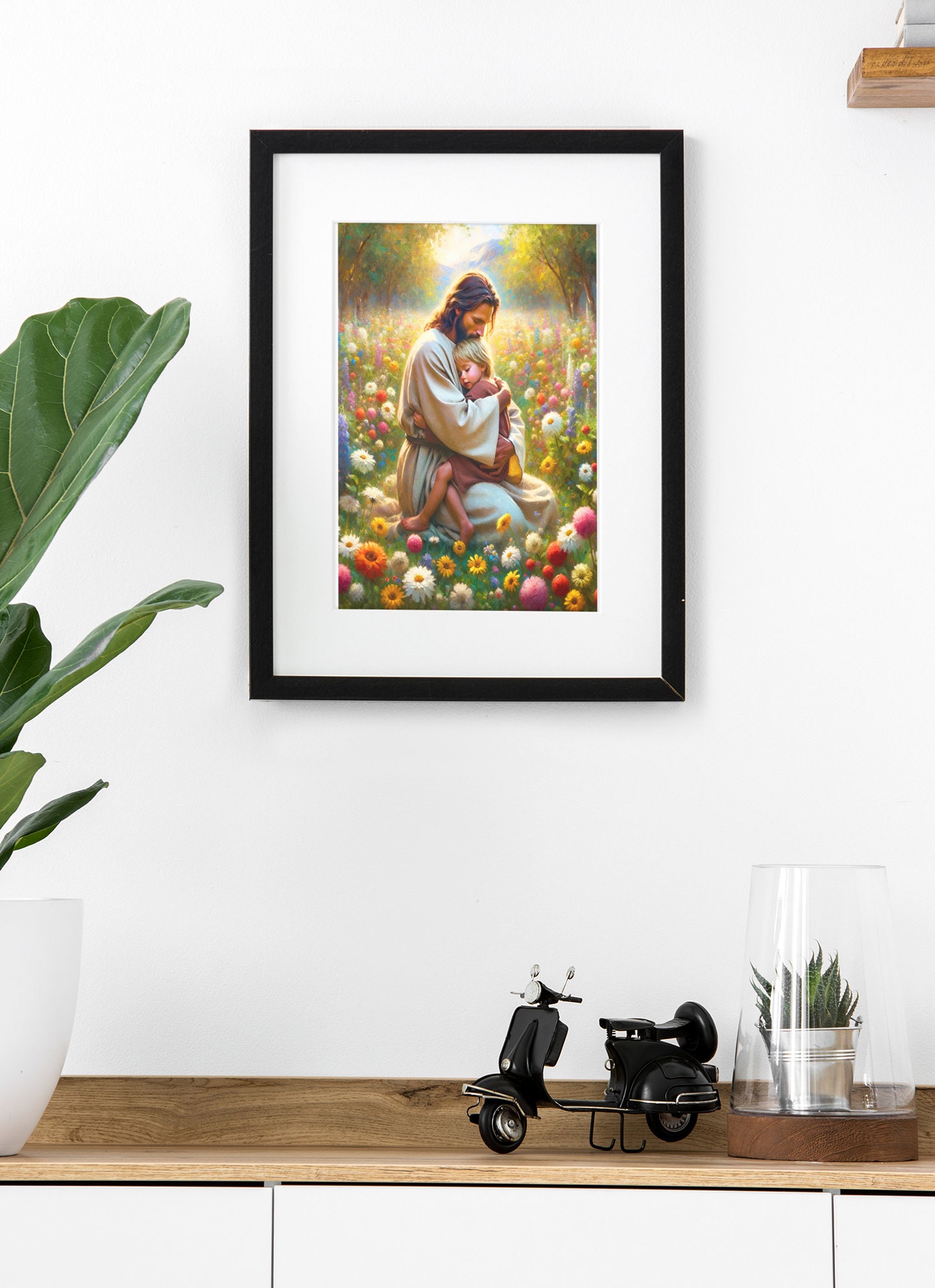 Jesus Christ Hugging Child in Meadow Flower Printable Art, Oil Painting ...
