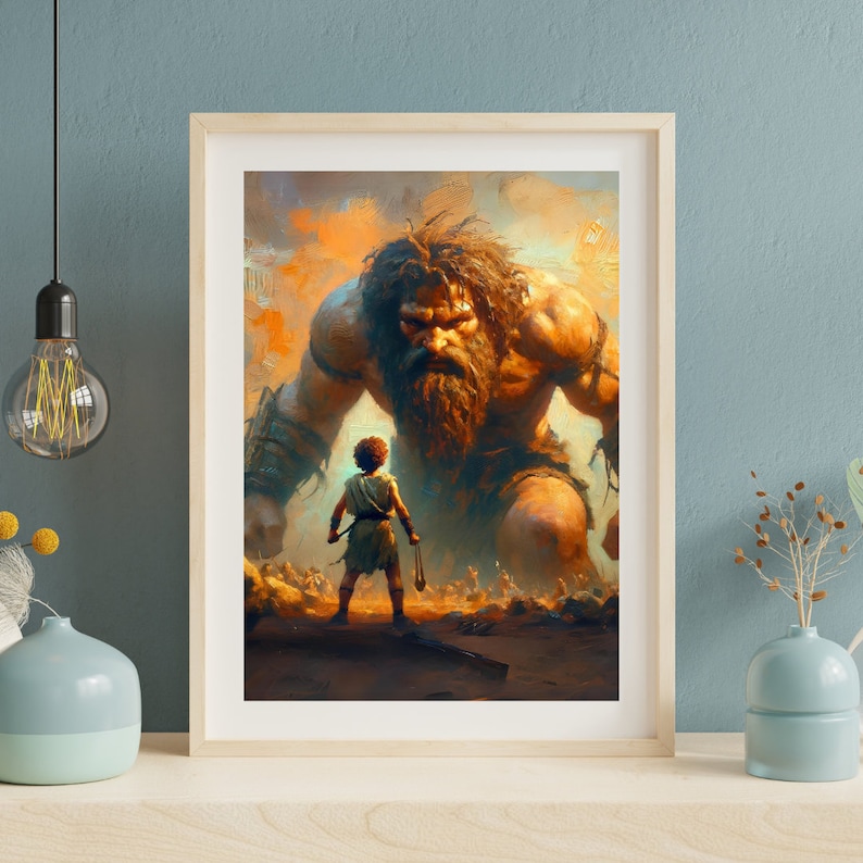 David and Goliath Wall Art, Printable Art, Digital Bible Watercolor ...