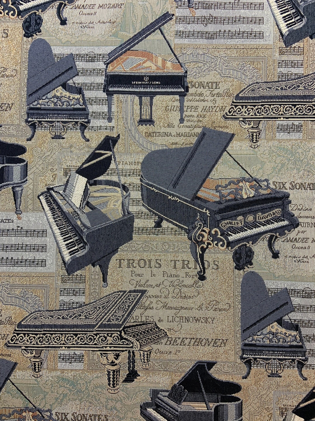 FABRIC REMNANT 1.4 Yards Grand Piano Tapestry Fabric Woven Upholstery ...