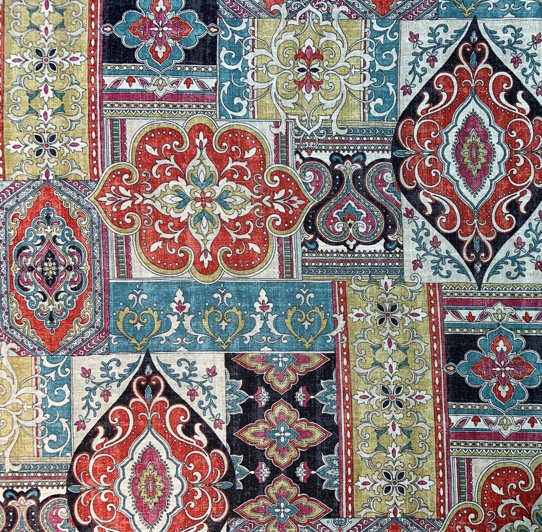 Fabric Remnant 1.4 Yard Upholstery Fabric Covington Bohemian Fabric 100 ...