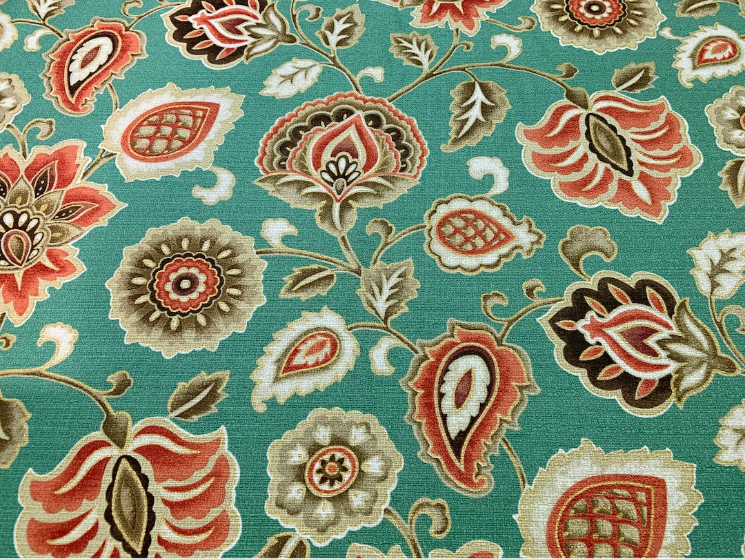 Millcreek Fabric by the Yard Teal Floral Drapery Fabric for Home Decor ...