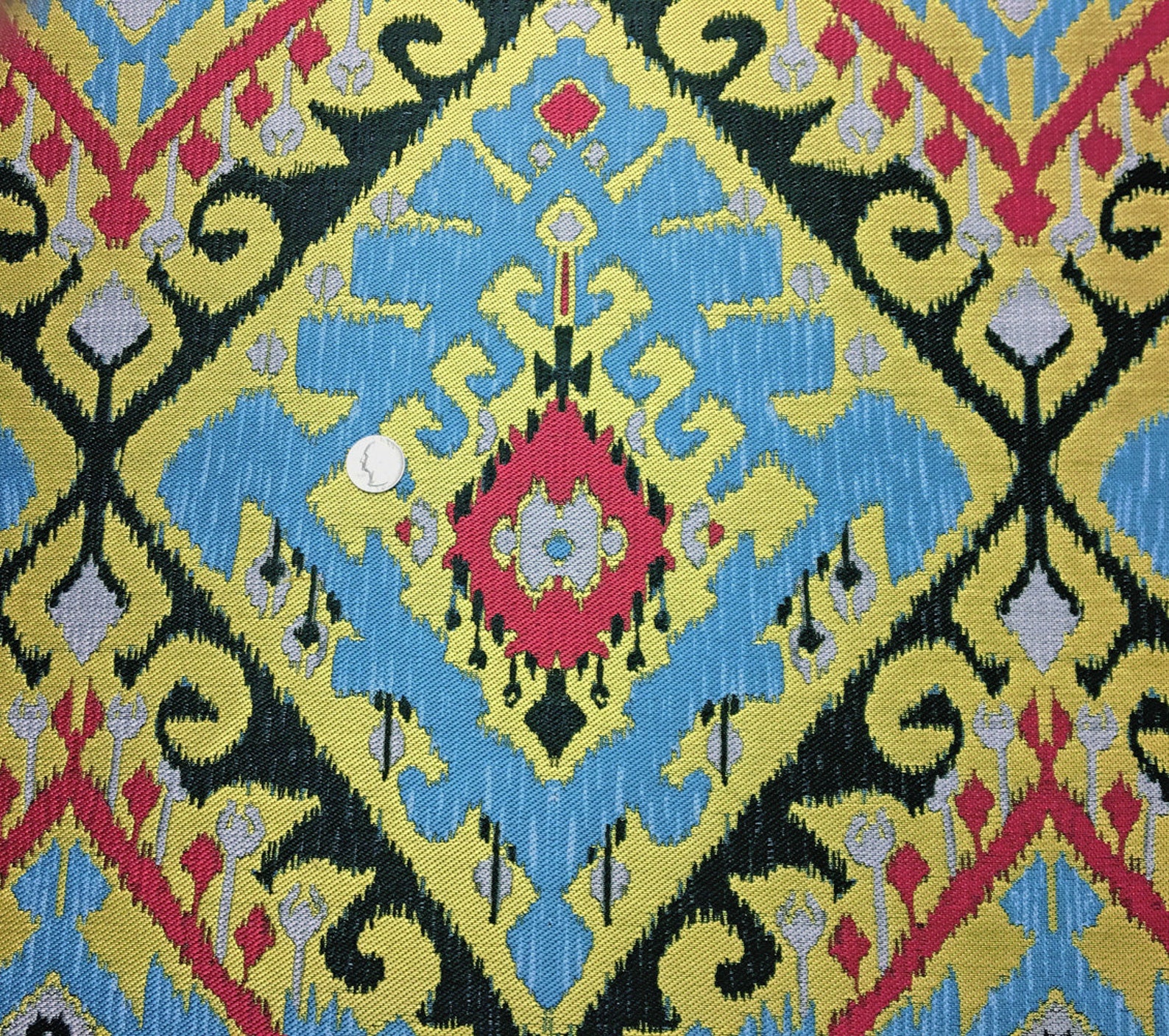 Tapestry Upholstery Fabric by the Yard Blue Red Chartreuse Black Woven ...