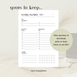 Printable Minimalist Weekly Checklist - Etsy