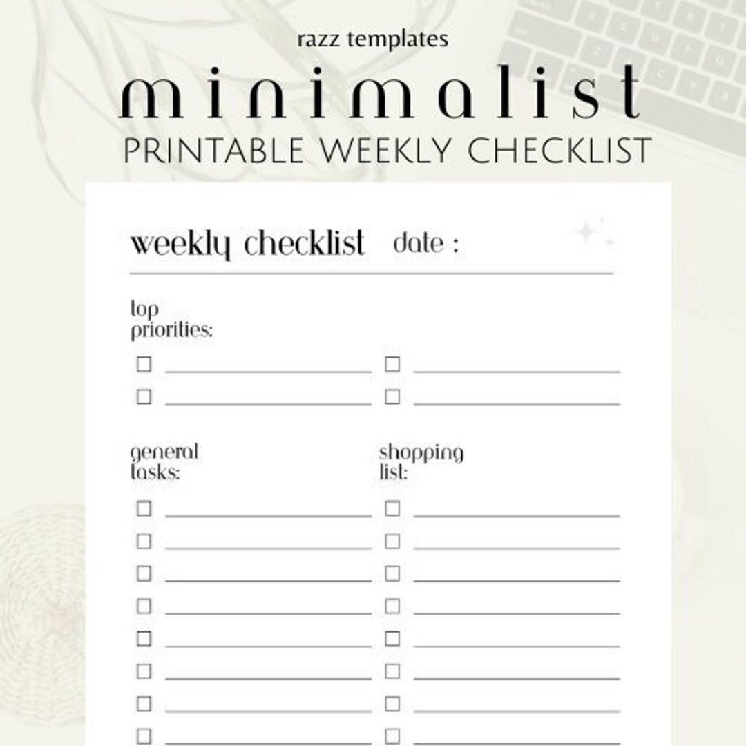 Printable Minimalist Weekly Checklist - Etsy
