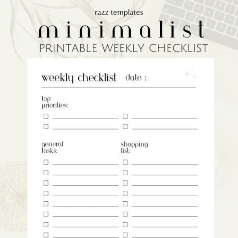 Printable Minimalist Weekly Checklist - Etsy