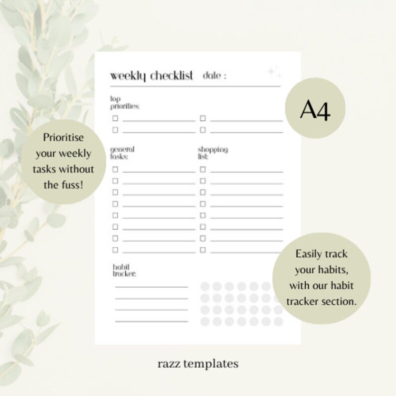 Printable Minimalist Weekly Checklist - Etsy