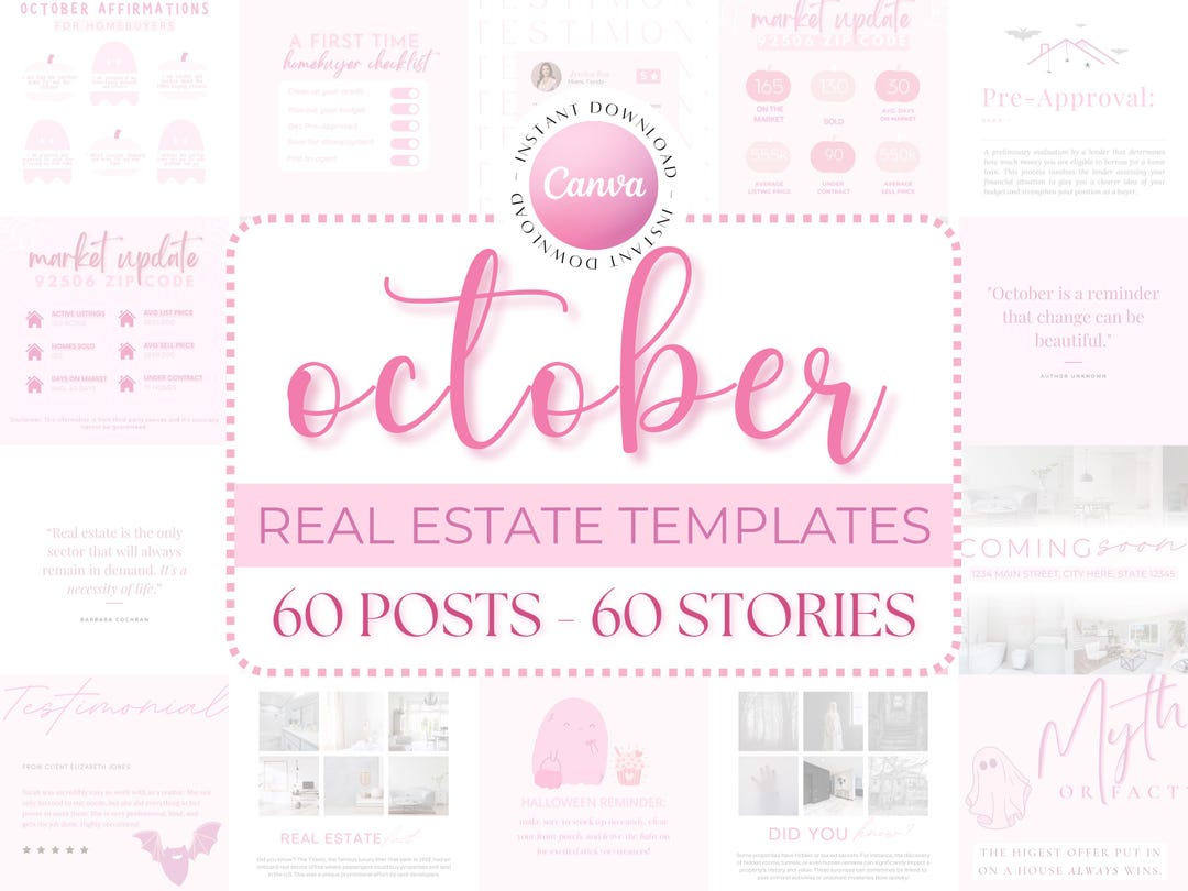 October Real Estate Social Media Templates: Pink Realtor Marketing ...