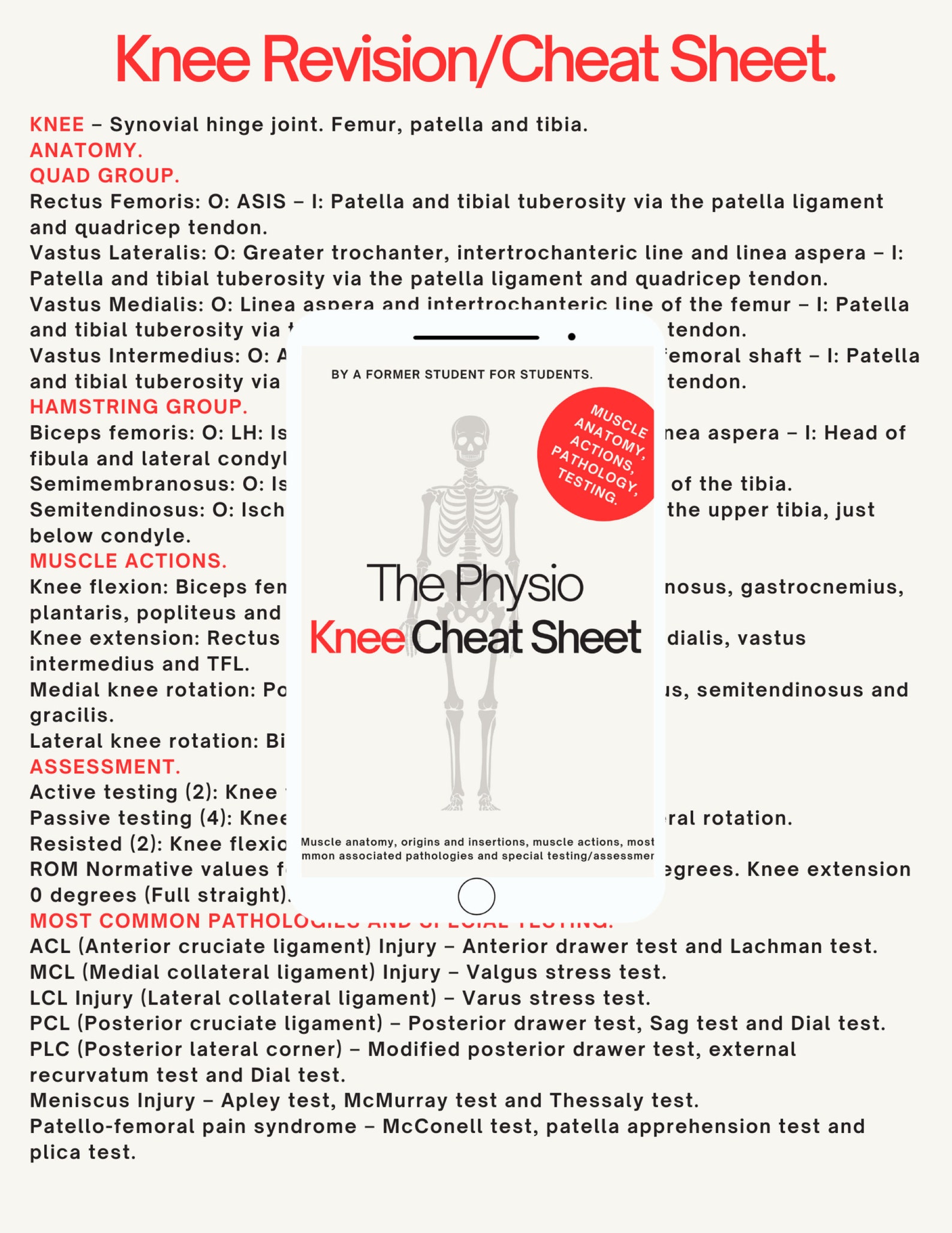 Essential Knee Cheat Sheet for Physiotherapy Physical Therapy Nursery ...
