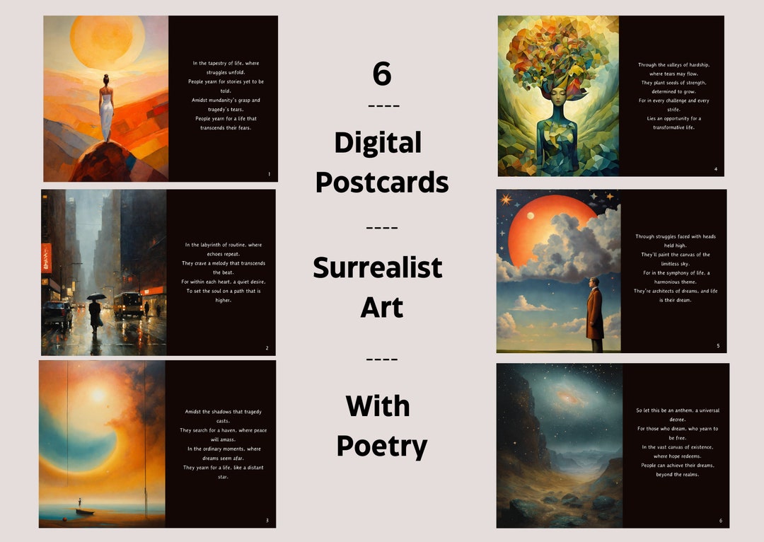 Printable Digital Art Postcards With Poetry Downloadable PDF ...
