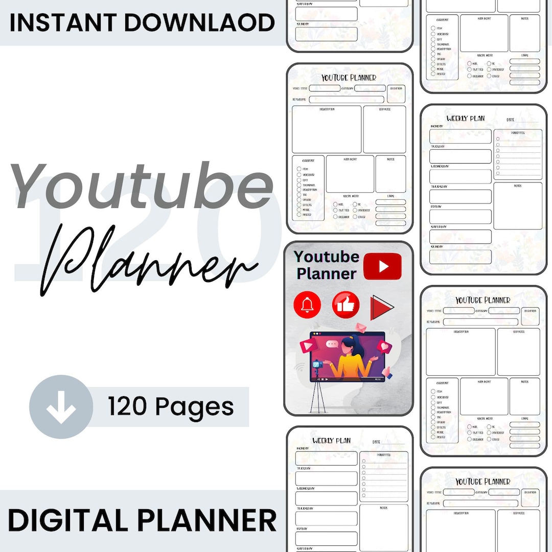 Youtube Digital Planner / Video Planner / Social Media Content Calendar ...