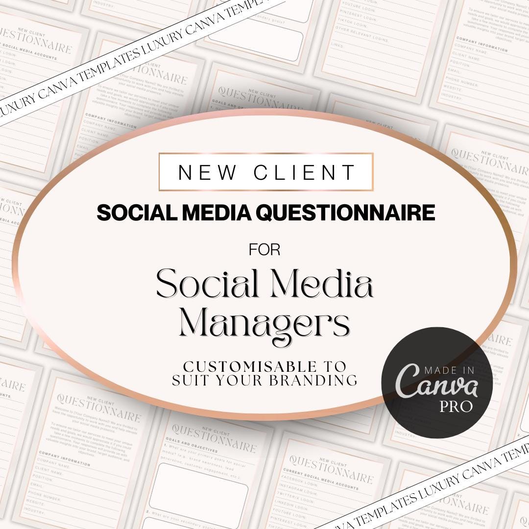 Rose Gold Editable Social Media Manager New Client Questionnaire ...