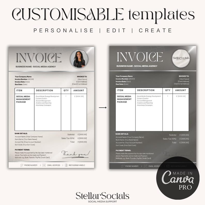 Silver Invoice Template | Editable Freelance Social Media Manager ...