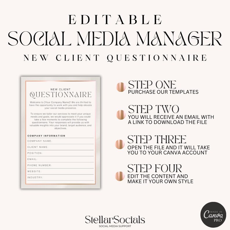 Rose Gold Editable Social Media Manager New Client Questionnaire ...