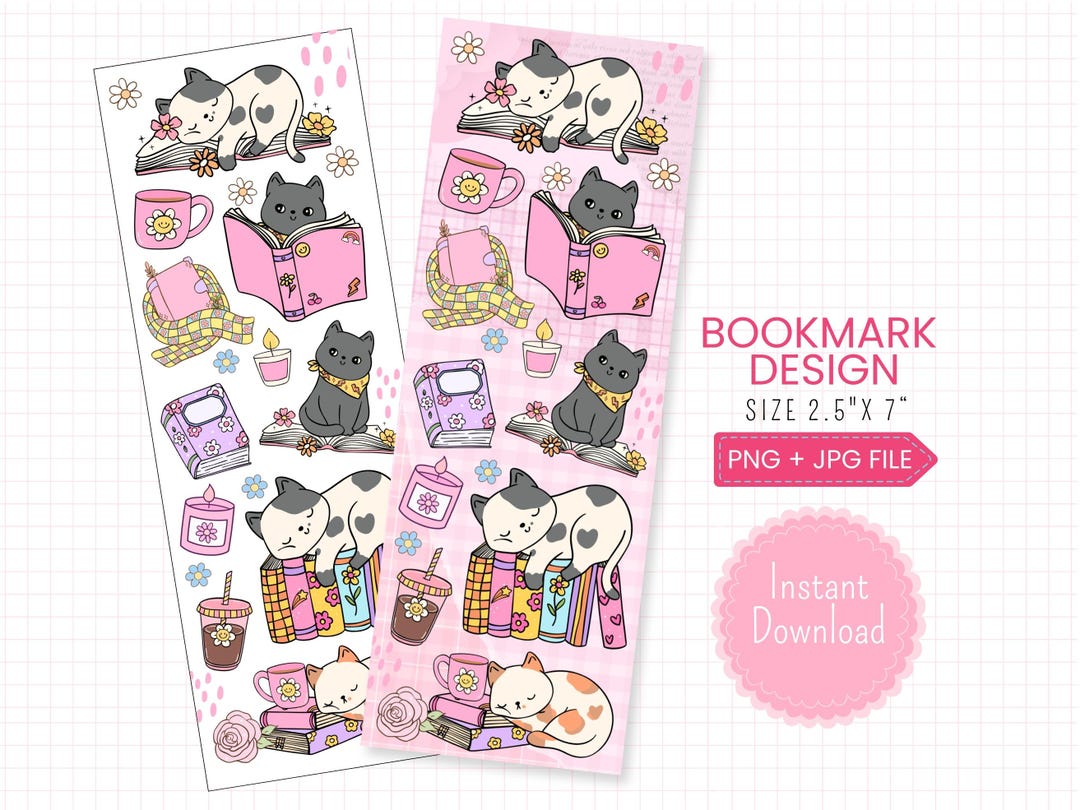 Cat Bookmarks, Cozy Book Lover Digital Bookmark, Reading Accessories ...