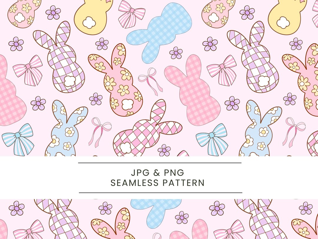 Easter Bunny Seamless Pattern Pastel, Soft Color Digital Paper, Bow ...