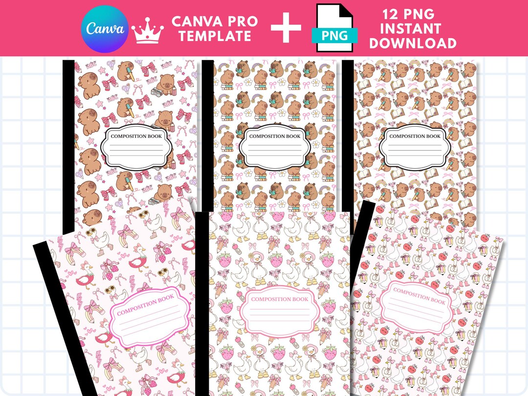 Custom Notebook, Silly Goose Pattern, Capybara Pattern, Composition ...