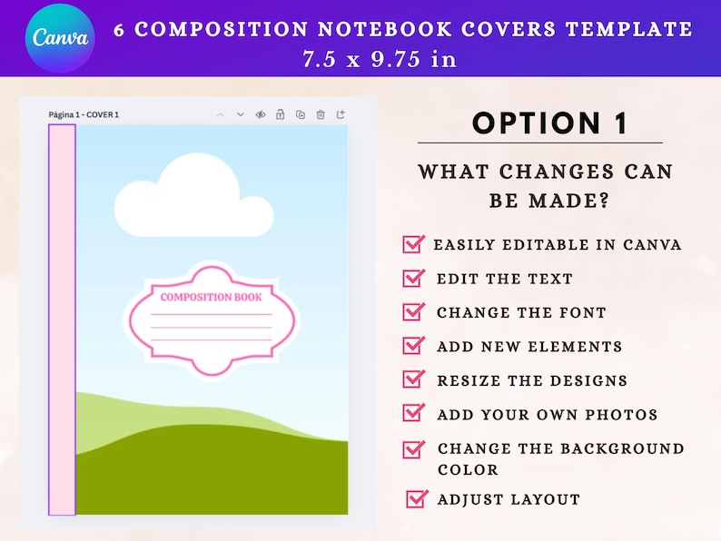 Personalized Composition Notebook Cover, Canva Templates, Notebook ...
