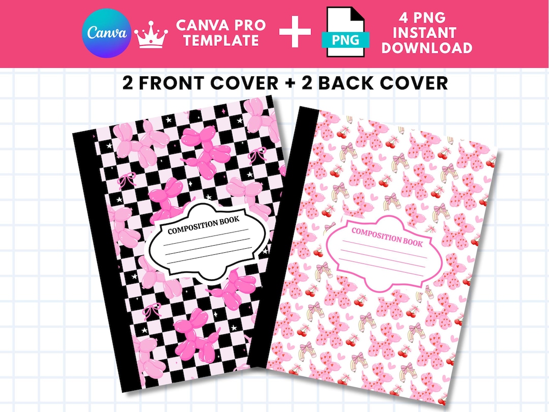 Personalized Composition Notebook Cover, Pink Dog Balloon, Canva ...