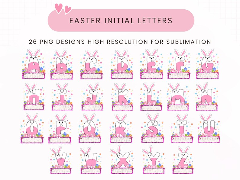 Easter Custom, Easter Alphabet Bundle for Sublimation, Bunny Initial ...