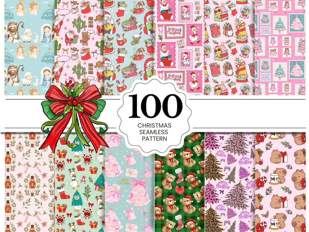 Christmas Digital Paper Bundle, Seamless Pattern Pack, Holiday Digital ...