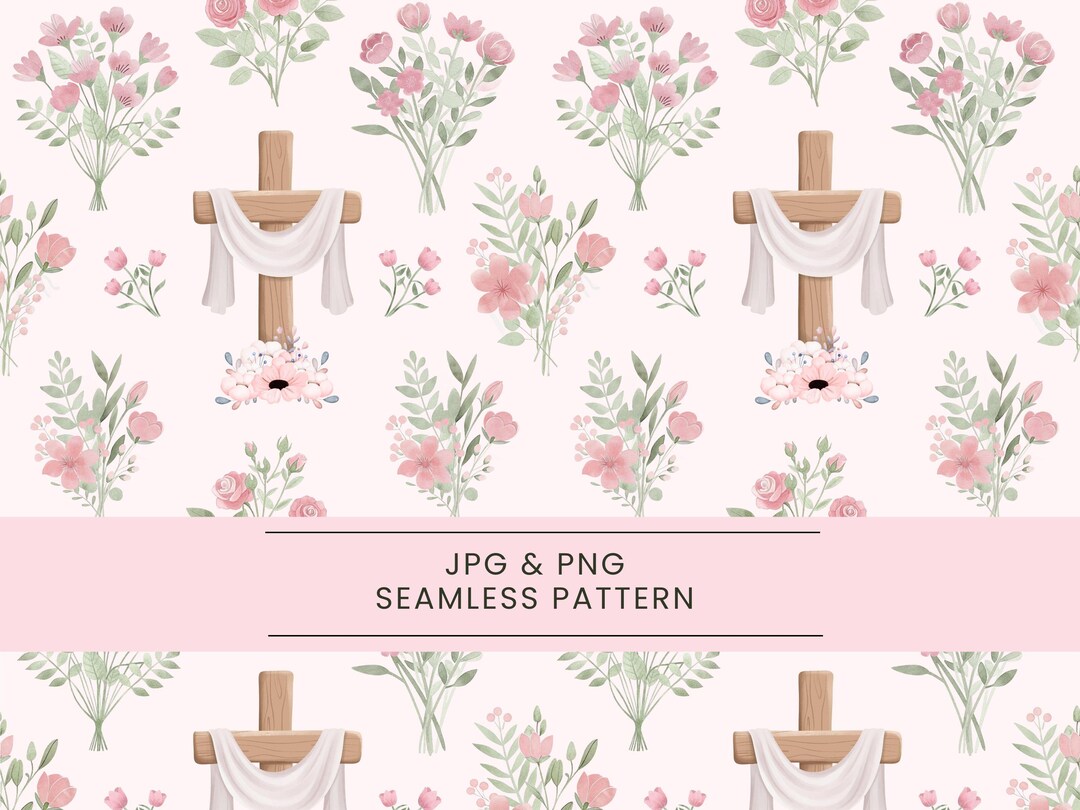 Cross Pattern, Christian Floral Seamless Pattern, Spring Meadow Cross ...