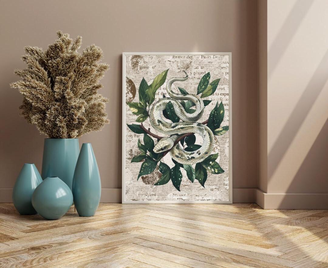 Snake Wall Art Year of the Snake Poster Print, Reptile Art, Vintage ...