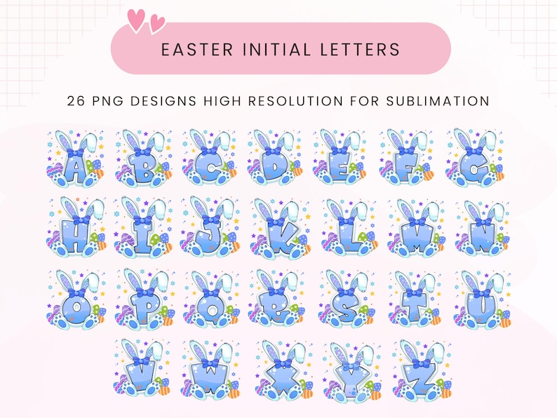Easter Alphabet Bundle for Sublimation, Bunny Initial Letter PNG ...