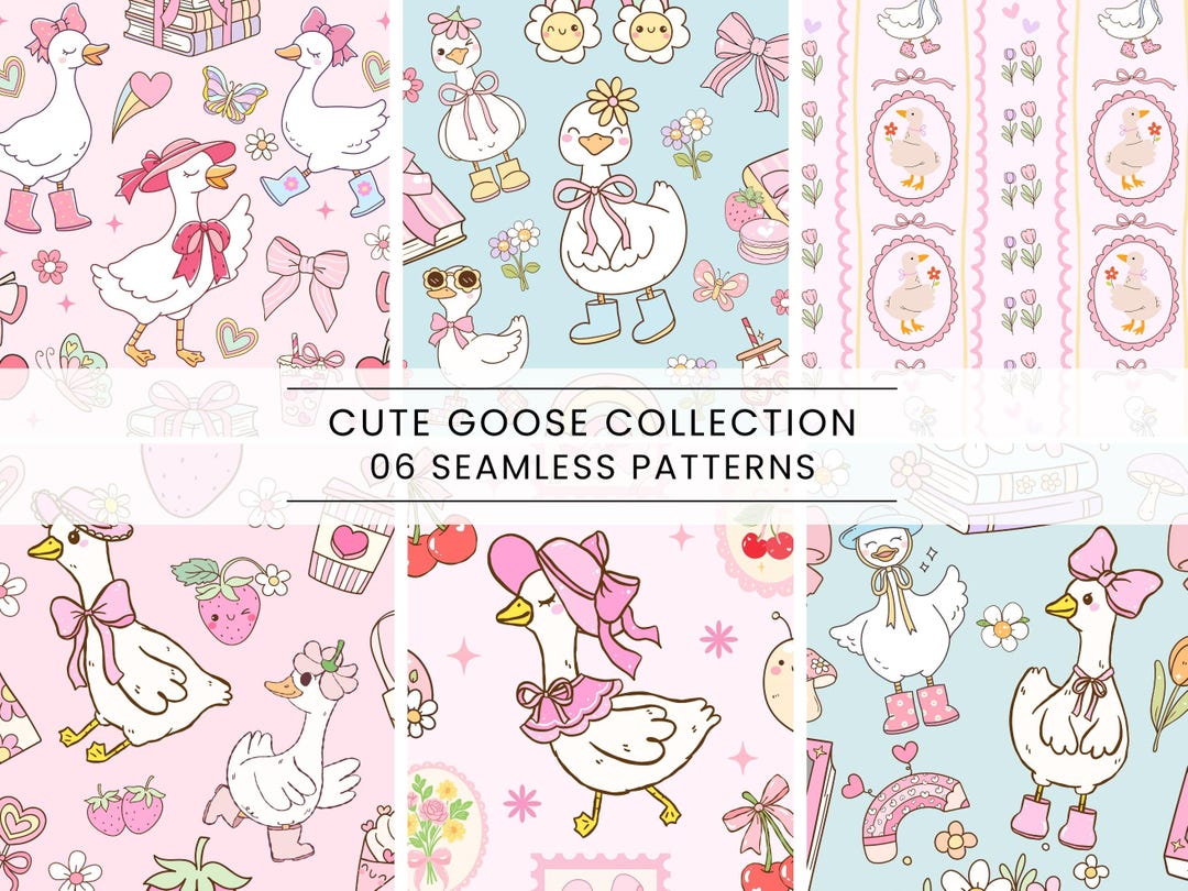Silly Goose Seamless Pattern Bundle, Pastel Goose Clipart for ...