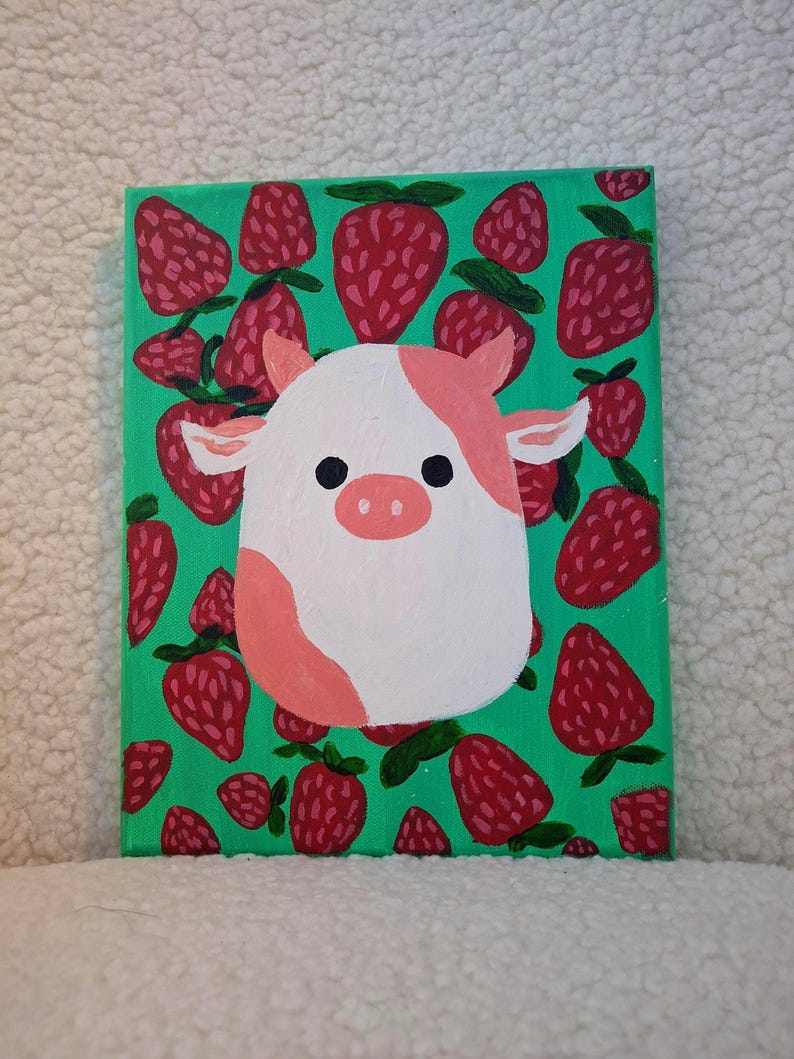 Strawberry Cow Squishmallow Painting 11x14 Wall Decor Cute Aesthetic ...