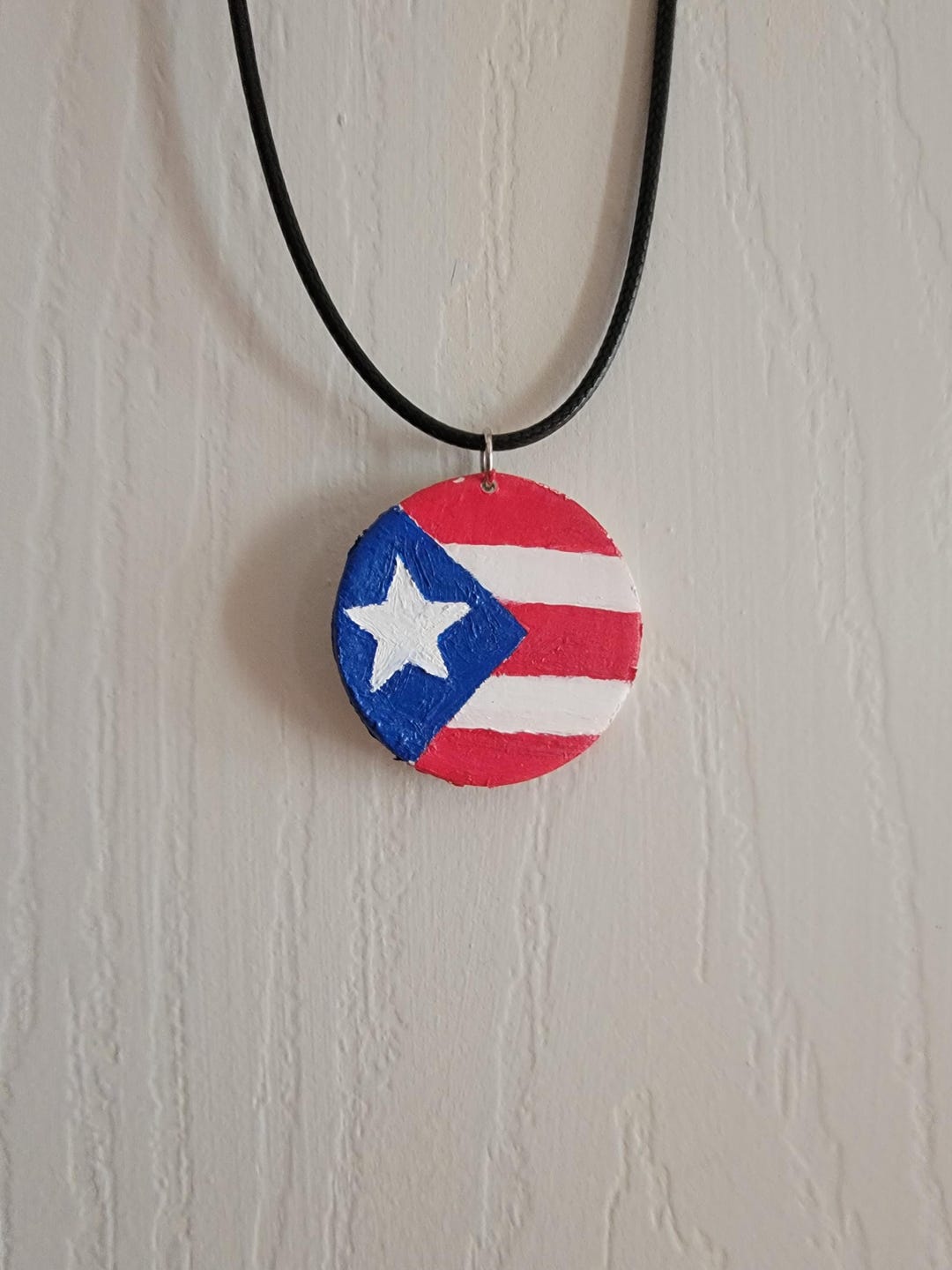 18" Puerto Rico Flag Leather Necklace | Puerto Rico Necklace Leather ...