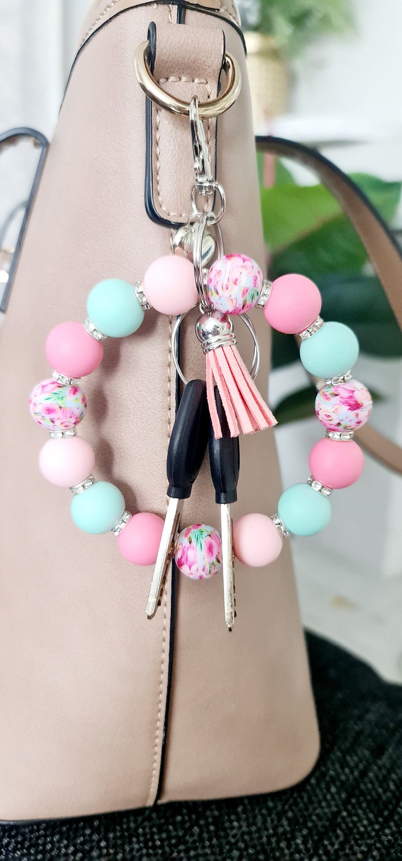 SILICONE BEAD WRISTLET, Keychain, Silicone Bead Bracelet, Tassel ...