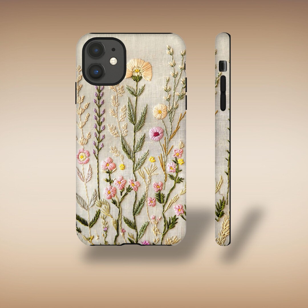 Cottagecore Floral Phone Case: Embroidered Flower Design - Etsy
