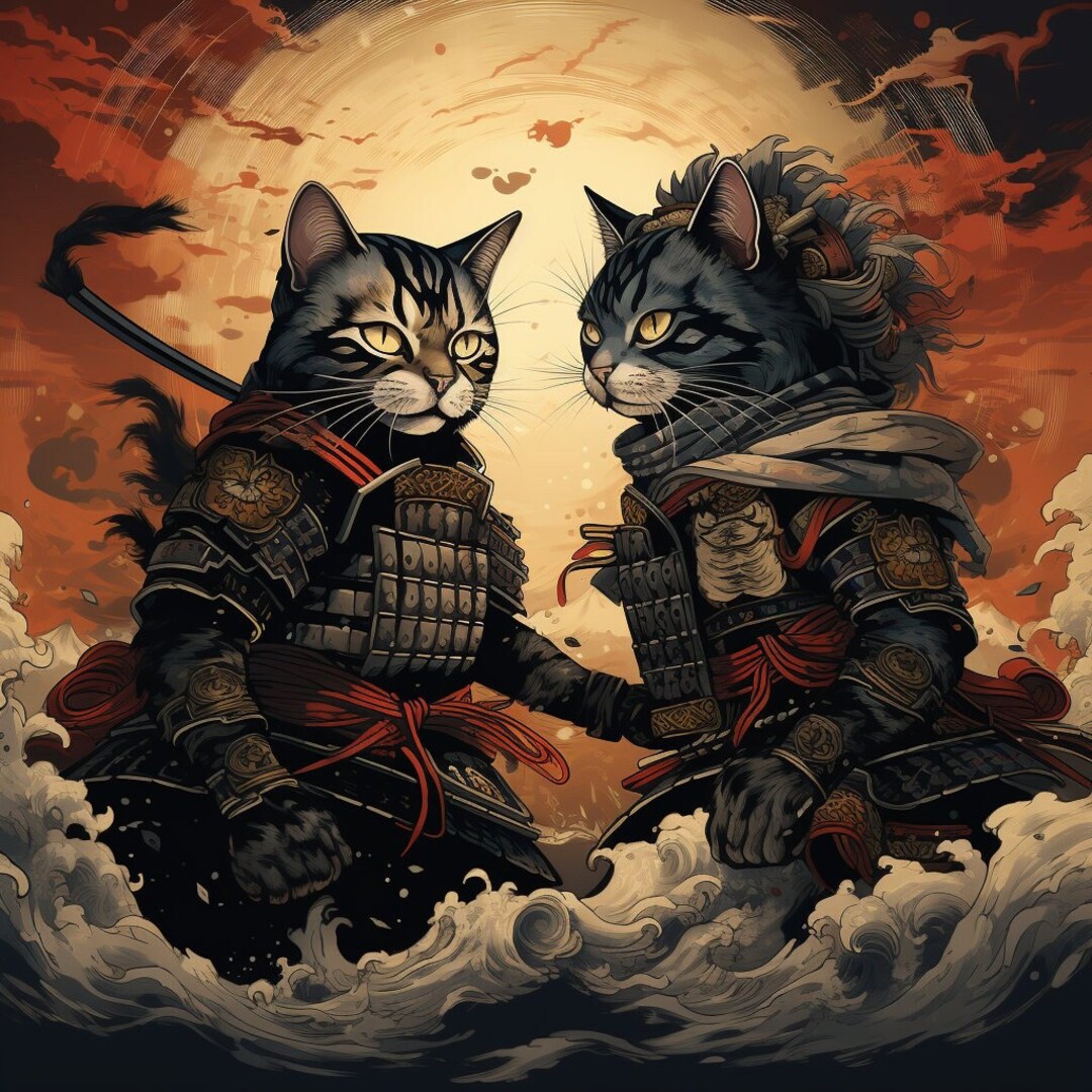 Samurai Cats Japanese Style Digital Artwork - Etsy