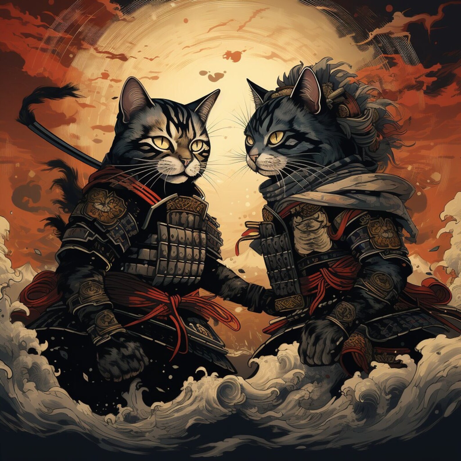 Samurai Cats Japanese Style Digital Artwork - Etsy