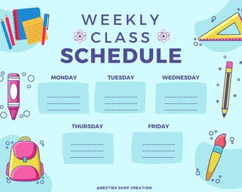 Printable Weekly Class Schedule for College Students, Printable Weekly ...