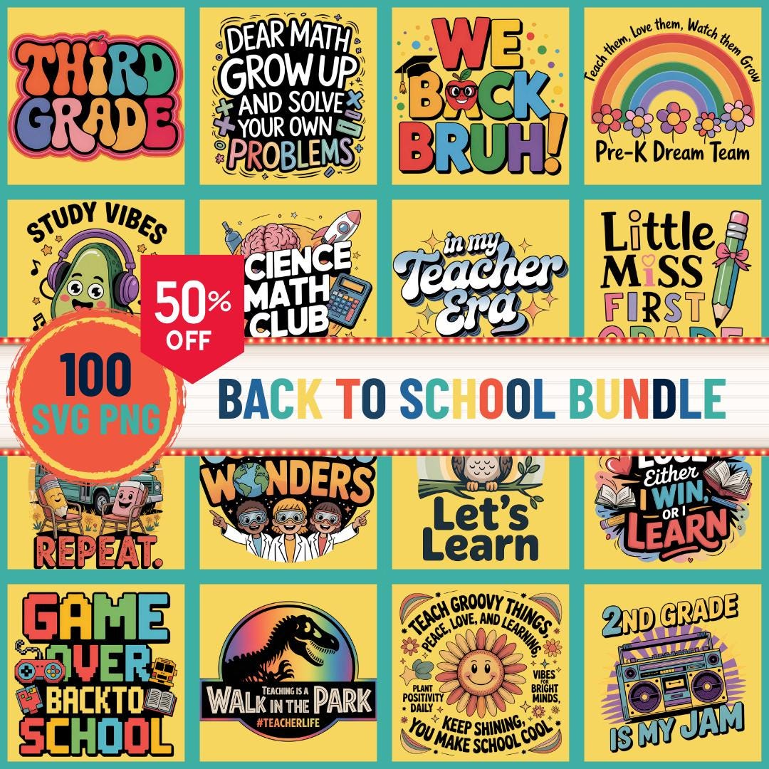 100 Back to School SVG PNG Bundle | Teacher Student School Clipart ...