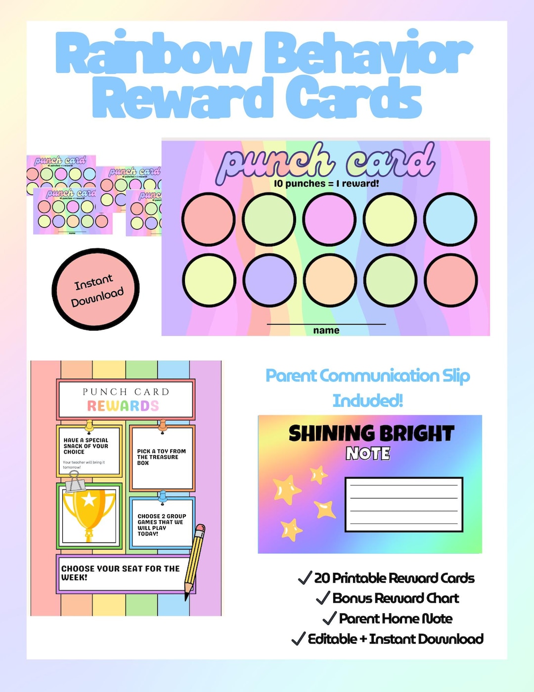 Rainbow Behavior Reward Cards | Punch Card System | Classroom Reward ...
