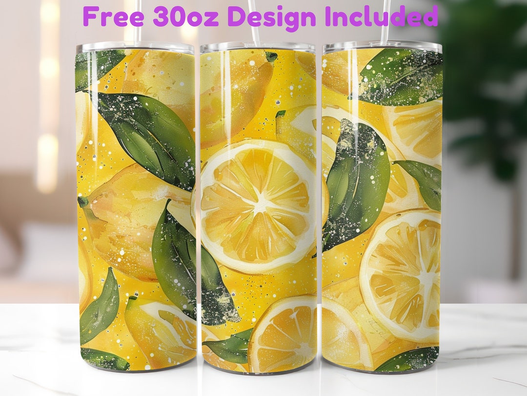Lemon Zest Glitter Frenzy 20oz Tumbler Sublimation Design, Straight ...