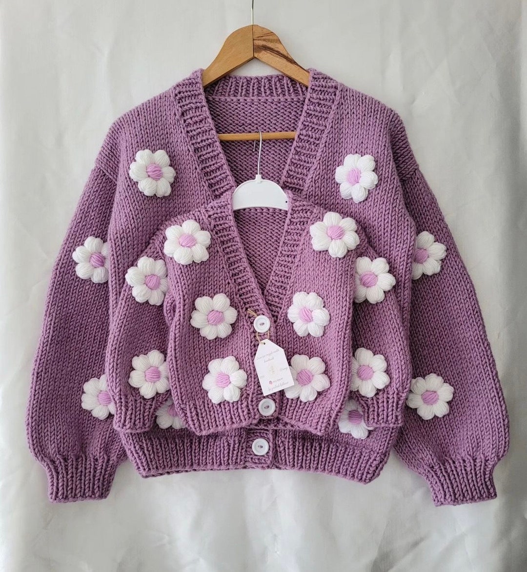 Mother-daughter Daisy Cardigan Combination / Chunky Cardigan / Cardigan ...