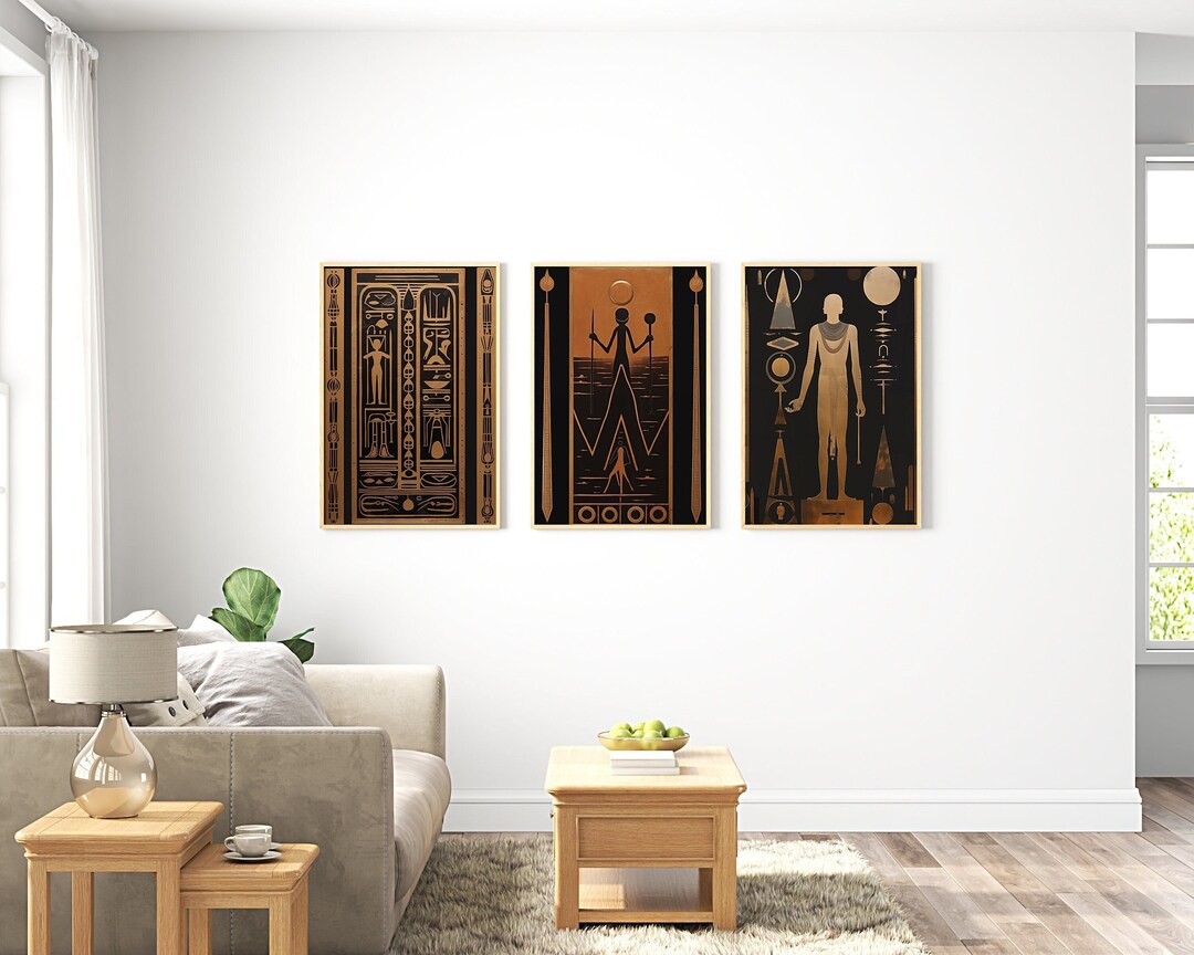 Ancient Egypt Wall Art Set of 3 | Hieroglyphics Symbols Triptych ...