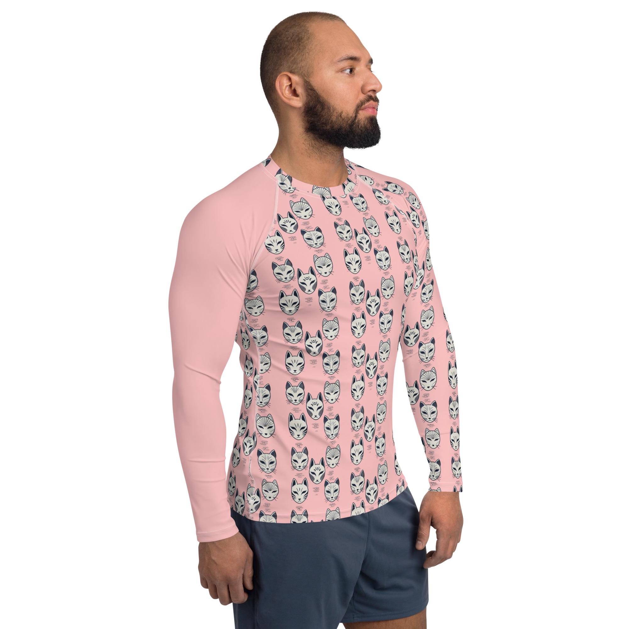 Kitsune Fox Mask Pattern in Black and Pink Men's Rash Guard - Etsy