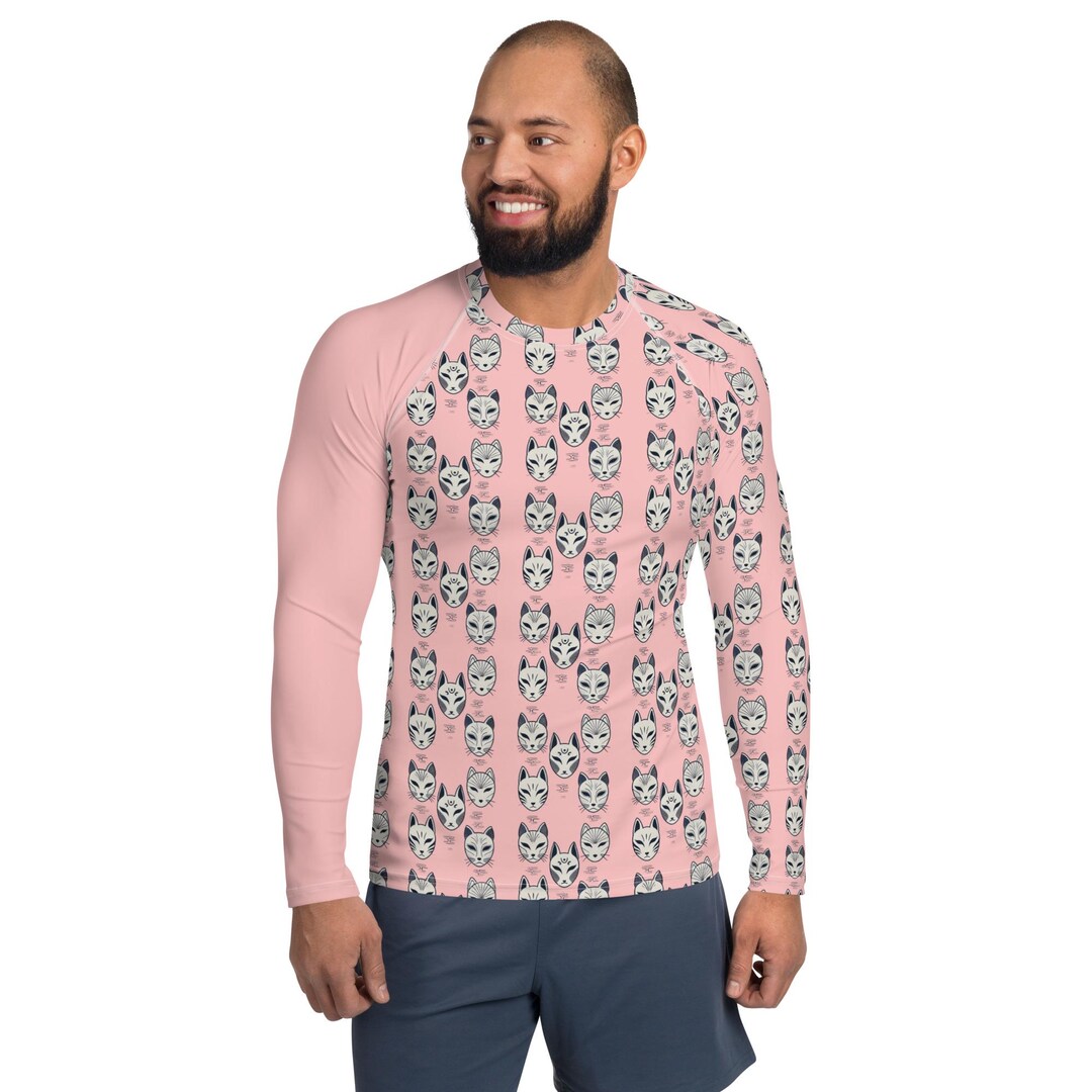 Kitsune Fox Mask Pattern in Black and Pink Men's Rash Guard - Etsy