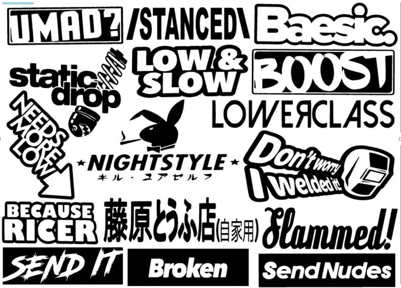JDM 16 Car Sticker Decal Pack Car Window Stickers for Jdm Kdm Slammed ...